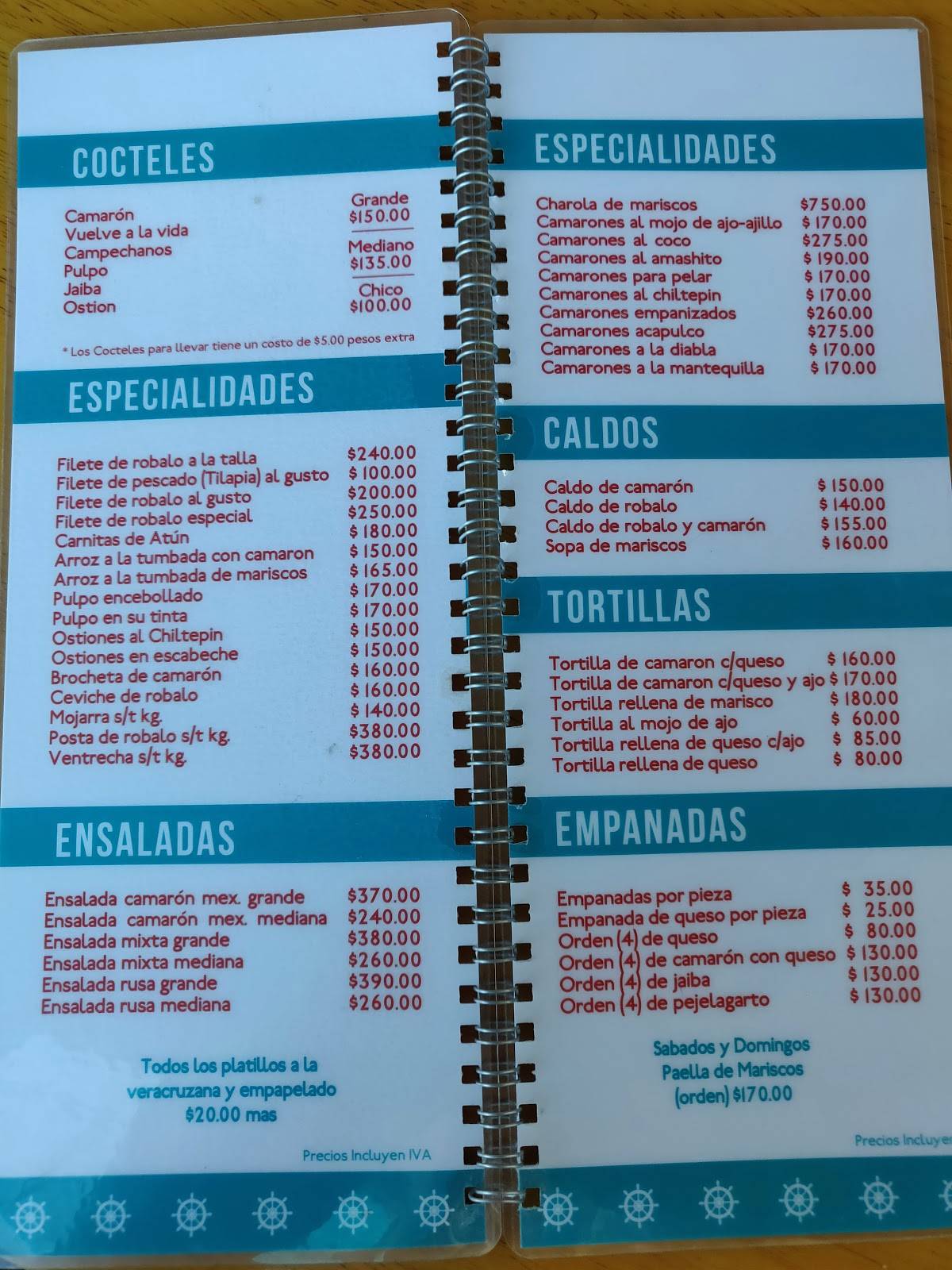 Carta del restaurante PESCADOS Y MARISCOS, Villahermosa