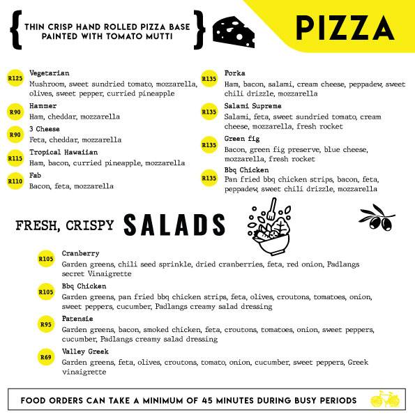 Menu at Padlangs Country Restaurant - Patensie, South Africa