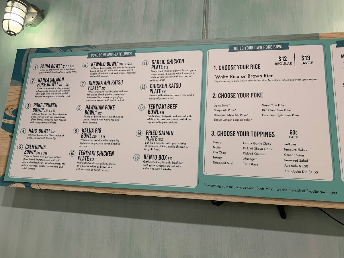 Menu at Paina Cafe, Las Vegas