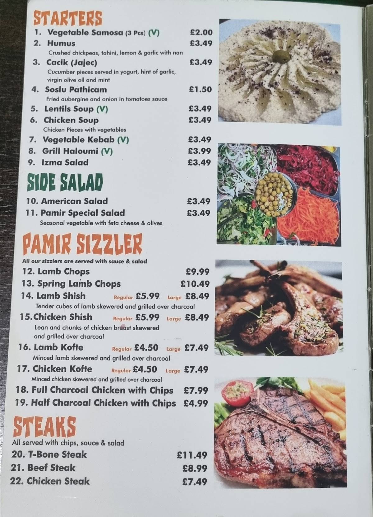 Menu at Pamir Restaurant, Coventry