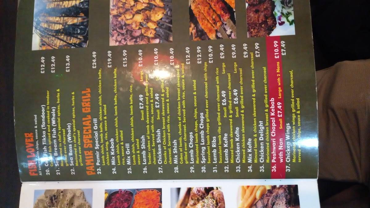 Menu at Pamir Restaurant, Coventry