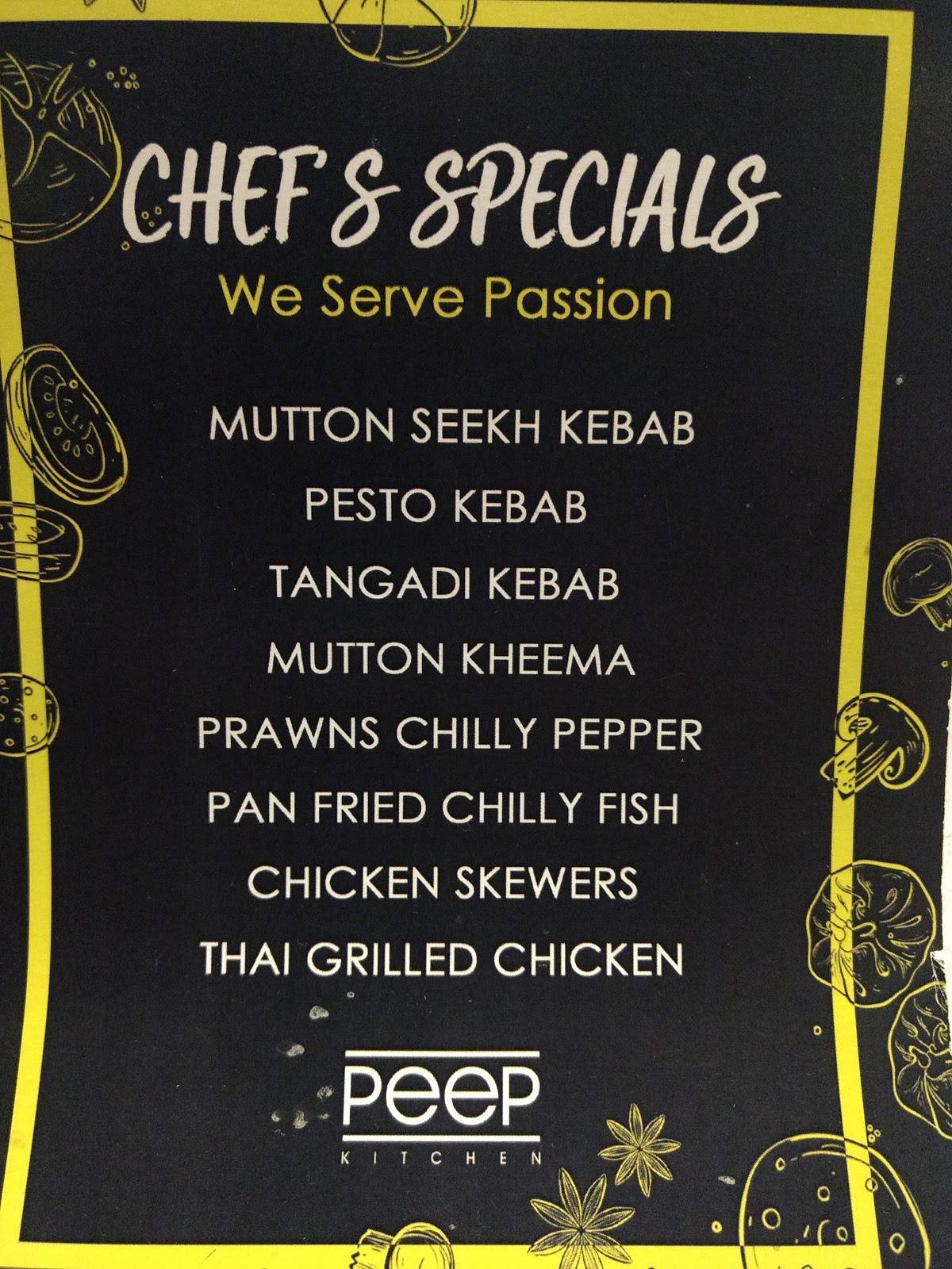 Menu at Peep Kitchen, Bambolim, Risara Luxury