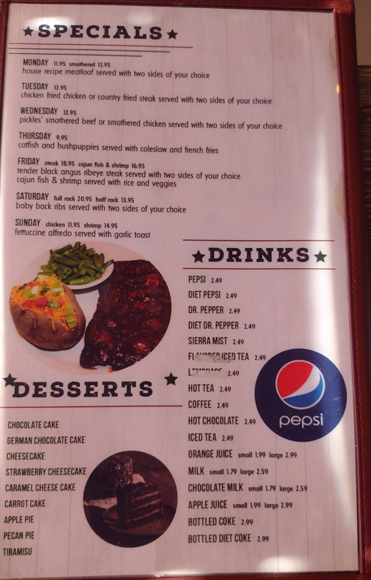 Menu at Pickles: America's Grill restaurant, Moore, N Moore Ave
