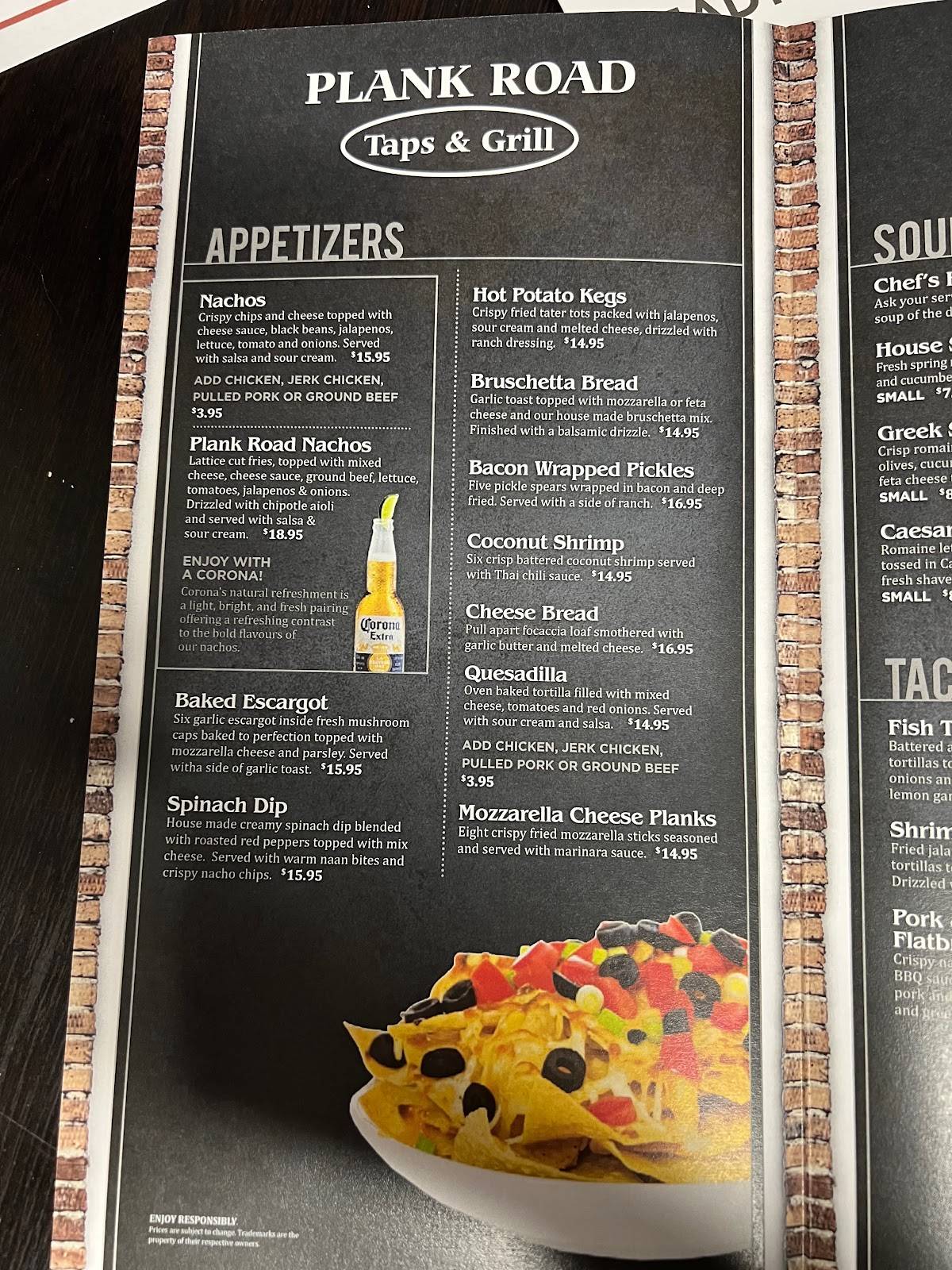Menu at Plank Road Taps & Grill restaurant, Hagersville