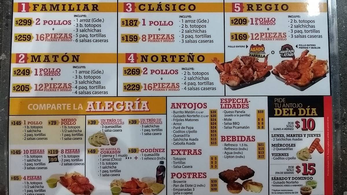 Carta del restaurante Pollo Maton Simón Bolivar, Monterrey, Av. Simón ...