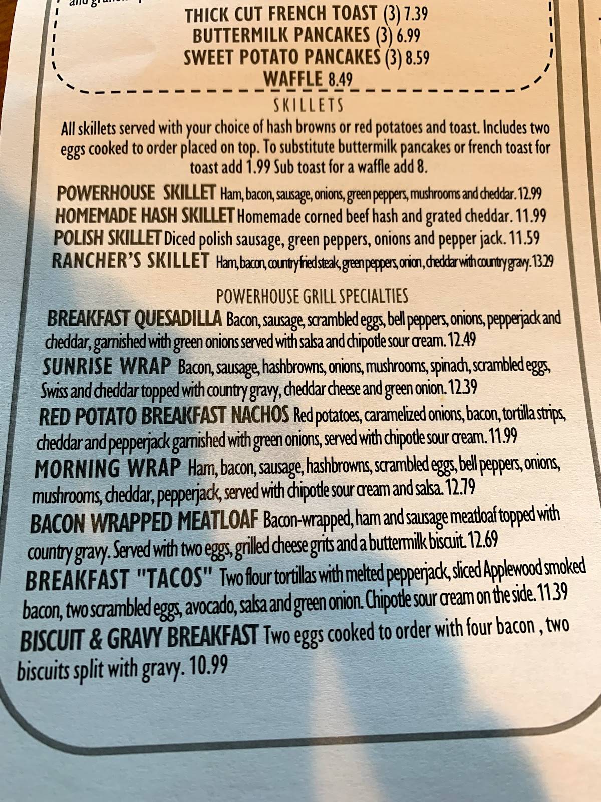 Menu at Powerhouse Grill restaurant, Yakima