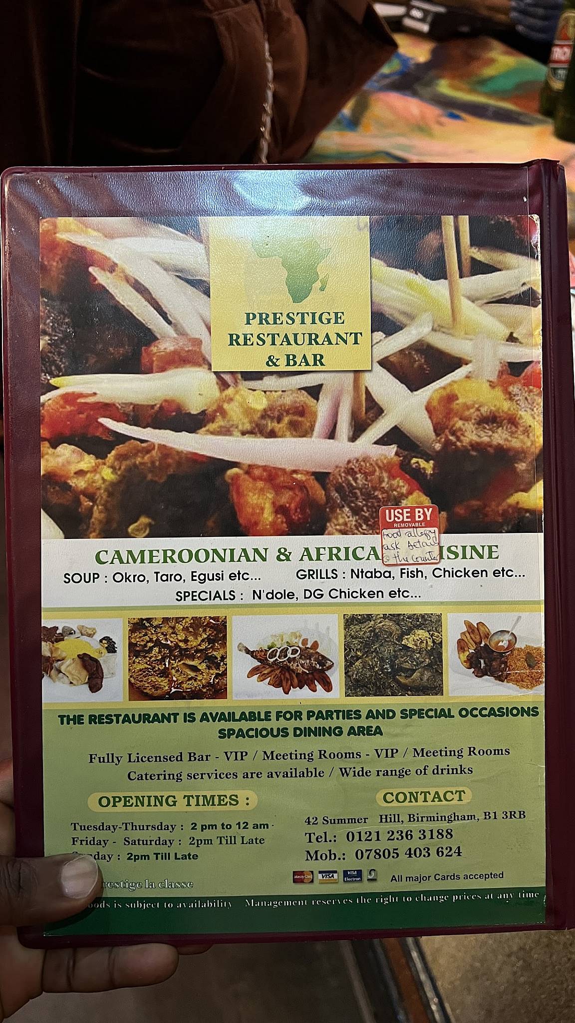 Menu at Prestige Restaurant & Bar Club, Birmingham