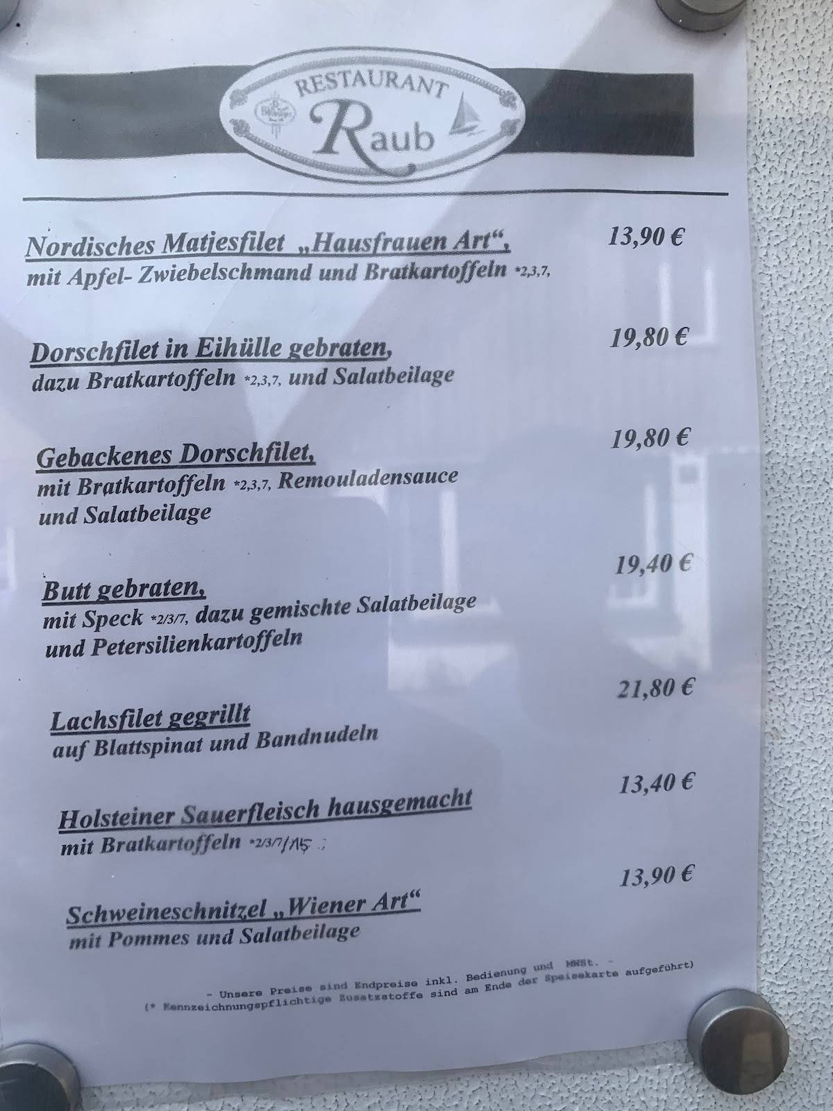 Speisekarte von Restaurant Raub, Maasholm