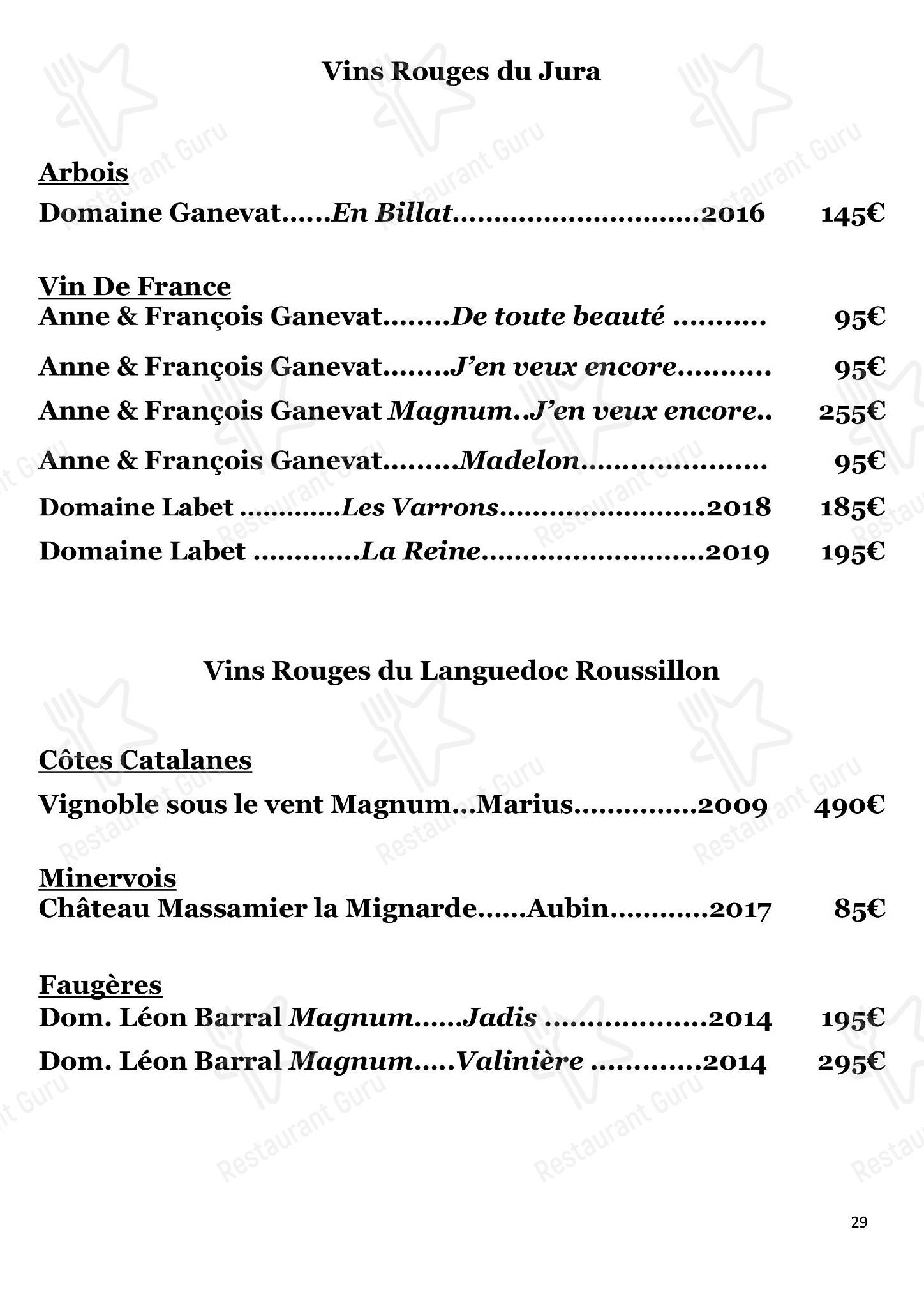 Menu au Relais Louis XIII restaurant, Paris