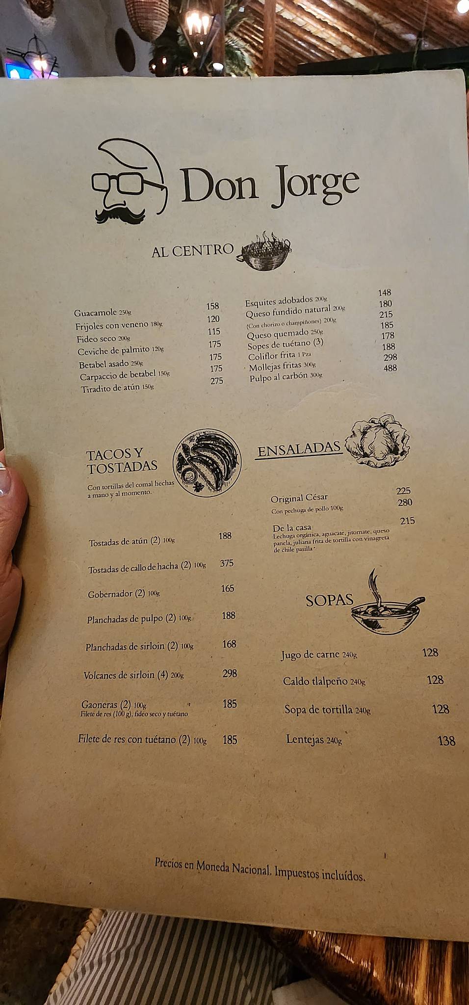 Carta de Restaurante Don Jorge, Ciudad Victoria