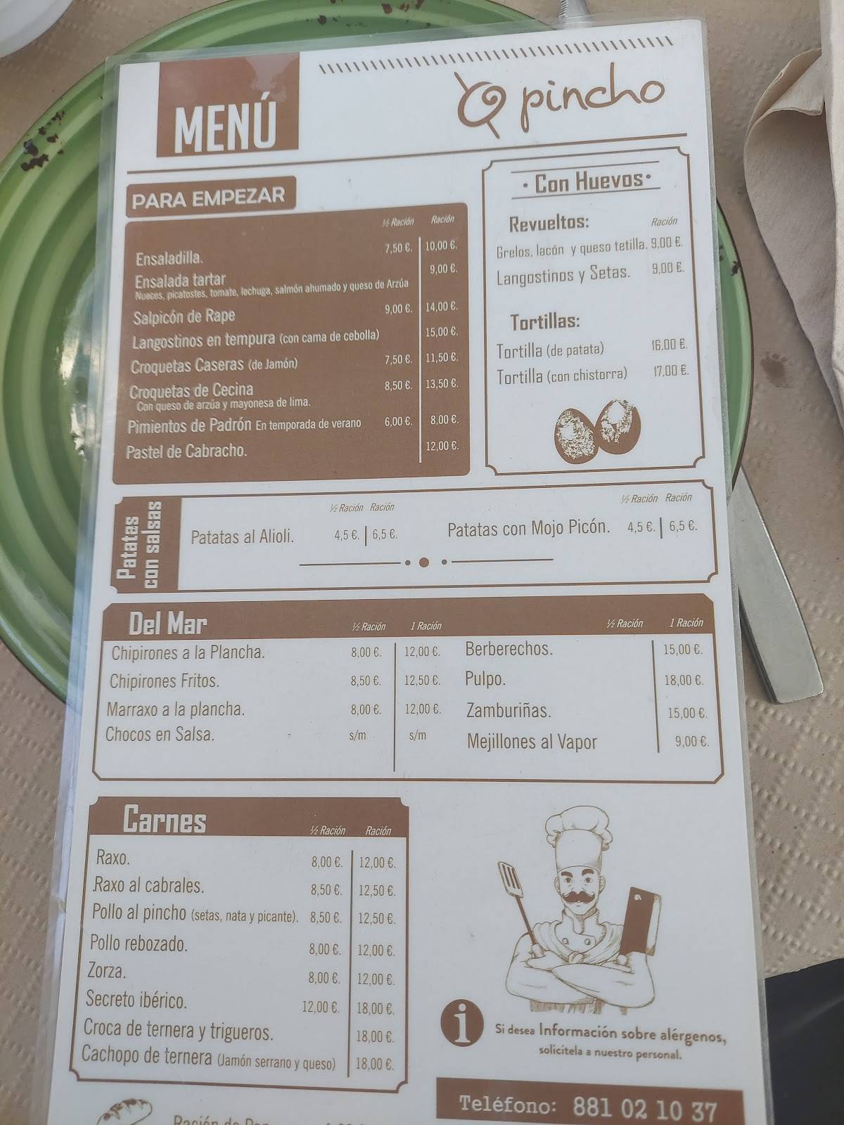 Carta de Restaurante Del Pincho - CERRADO, Ferrol