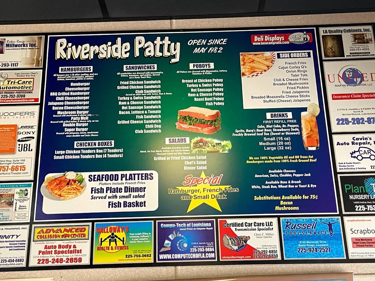 Menu at Riverside Patty restaurant, Baton Rouge, Cloverland Ave