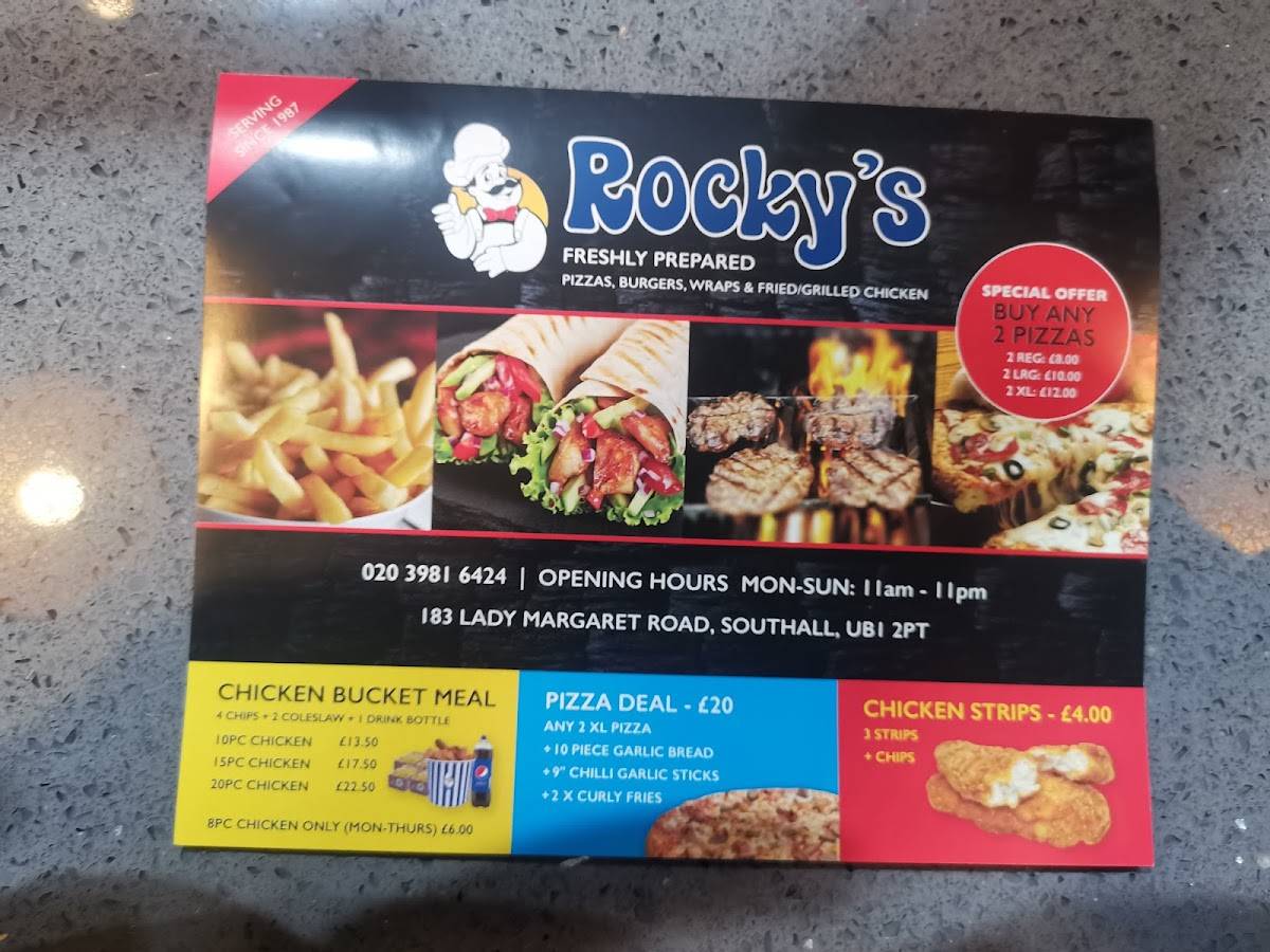 Menu at Rockys restaurant, Southall, 183 Lady Margaret Rd
