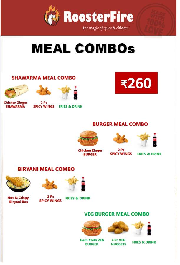 Menu at Rooster Fire, Hyderabad