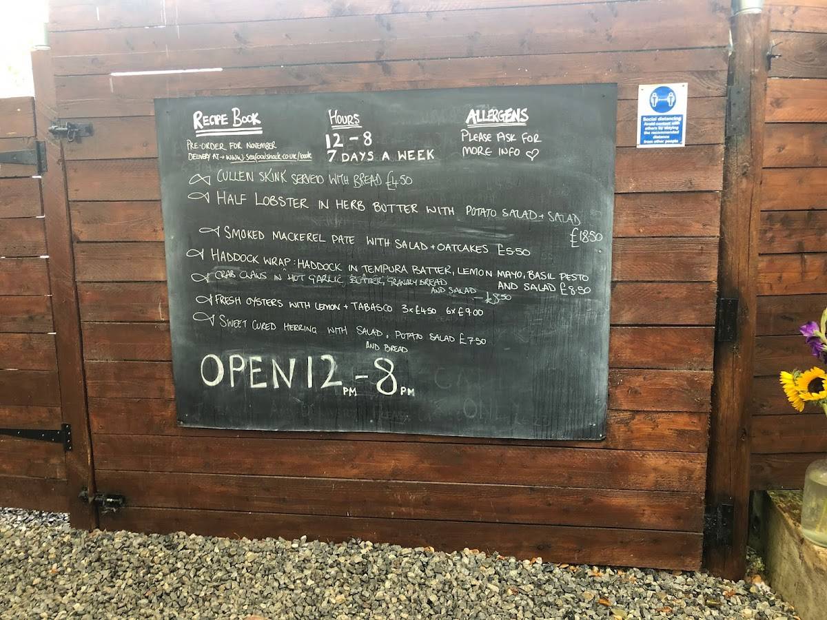 Menu at Seafood Shack restaurant, Ullapool