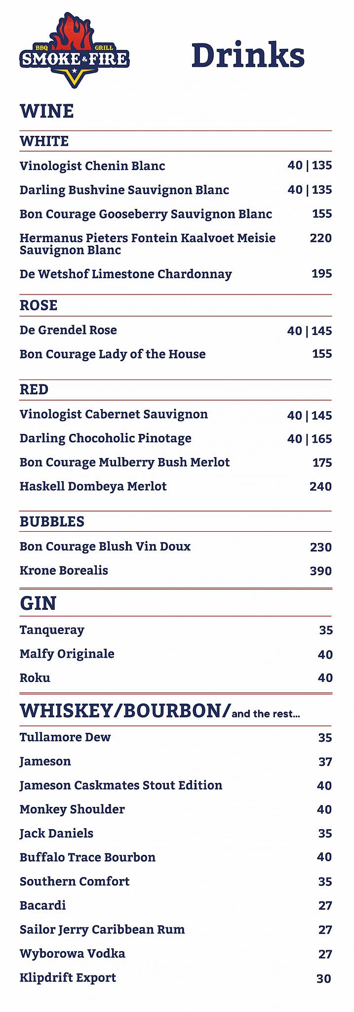 Menu at Smoke and Fire BBQ, Benoni