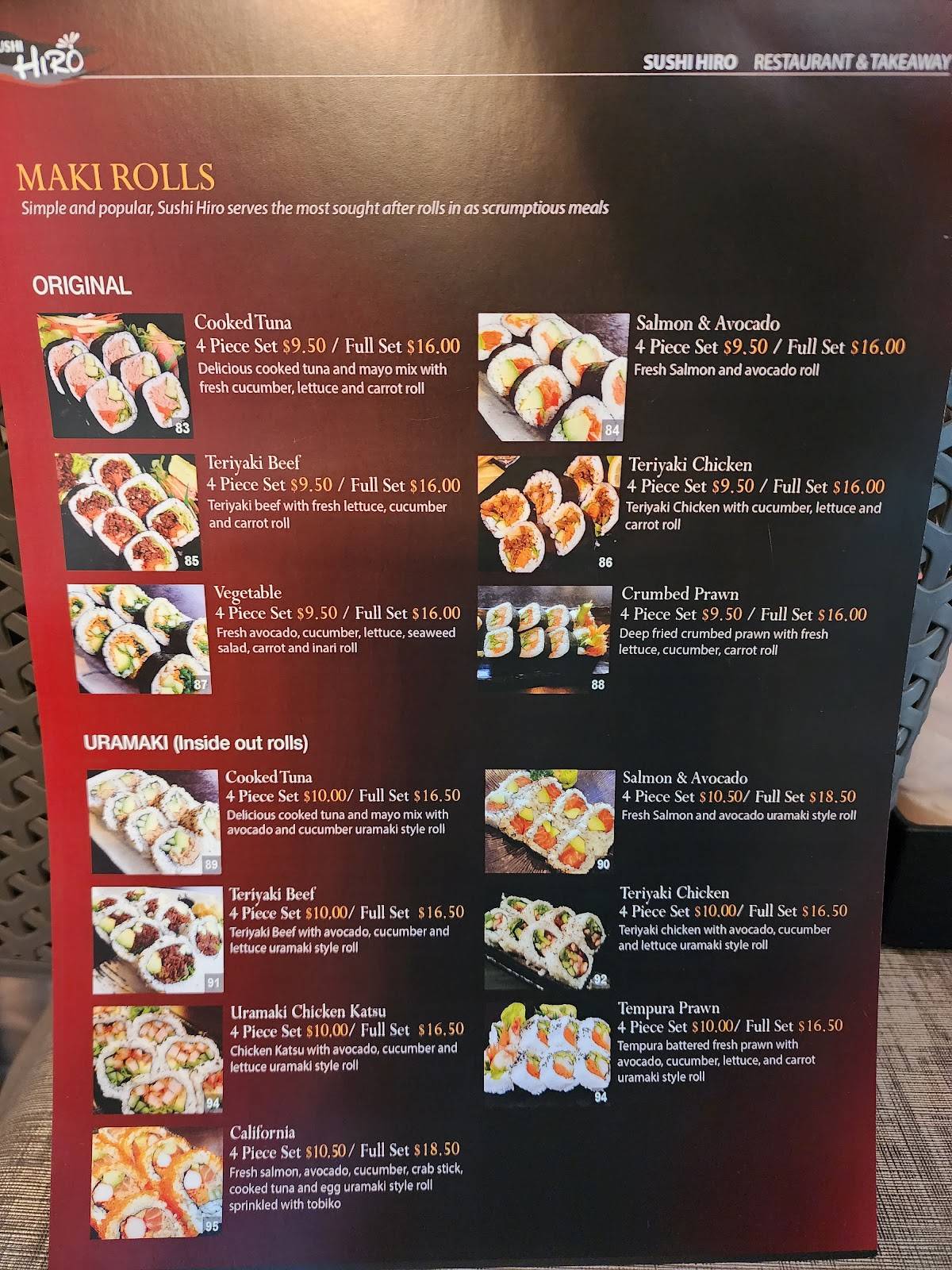 Menu at Sushi Hiro (Fran & Fran P/L) restaurant, Freshwater