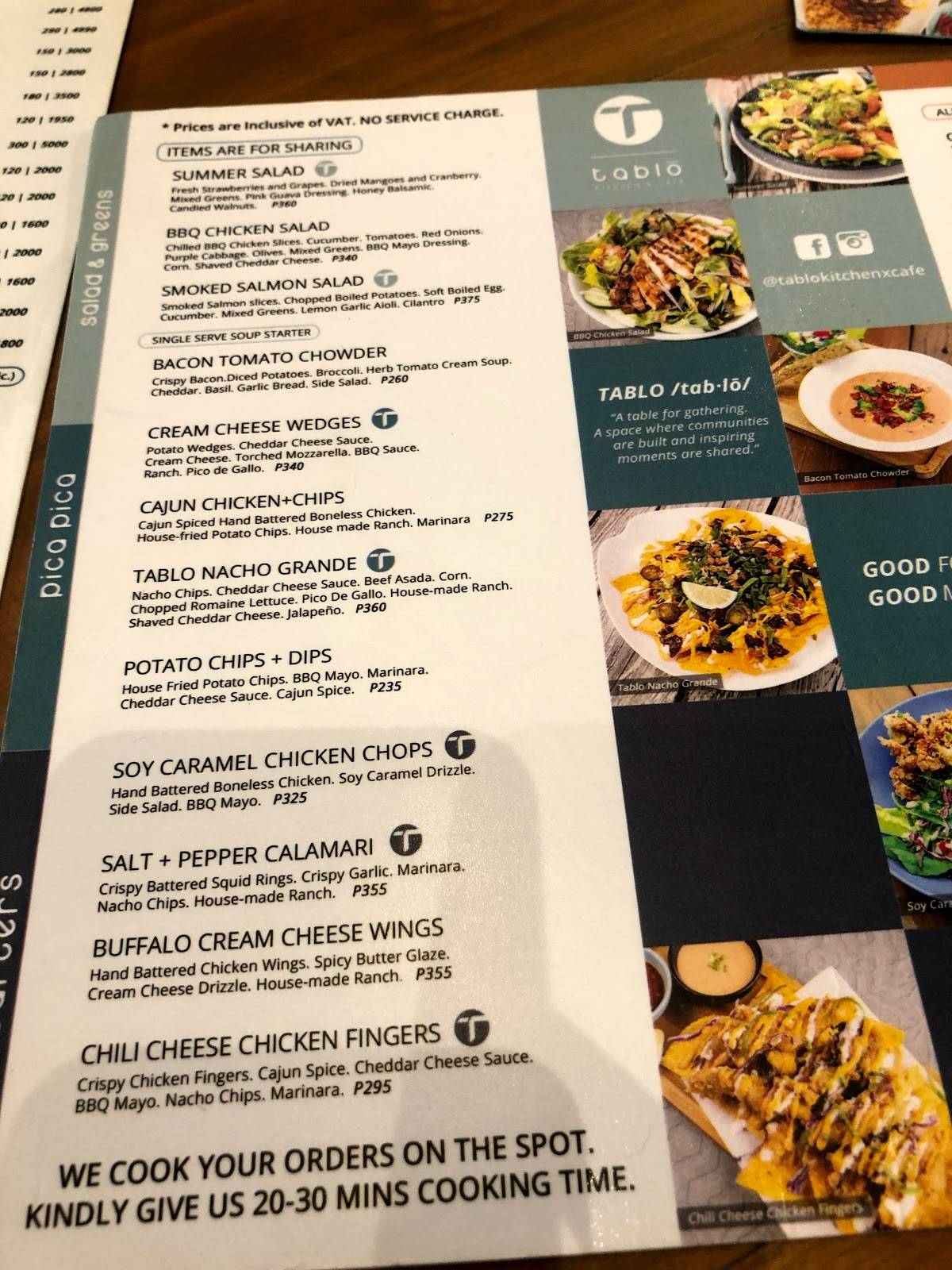 Menu at Tablo Kitchen x Cafe - Aguirre Ave, Parañaque
