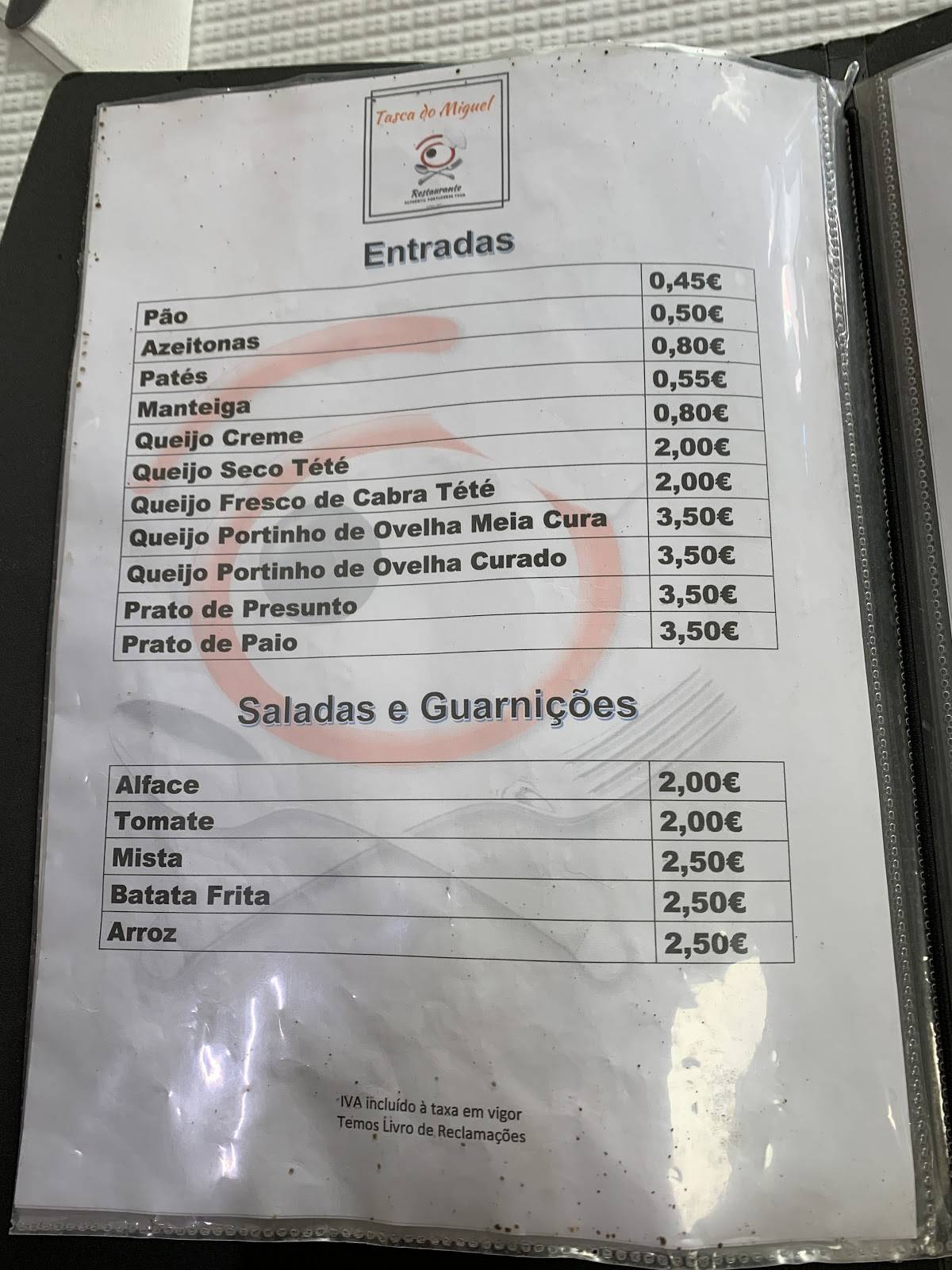 Menu em Tasca do Miguel restaurante, Lisboa