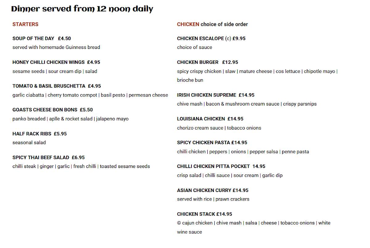 Menu at The Embankment Bar & Grill, Londonderry