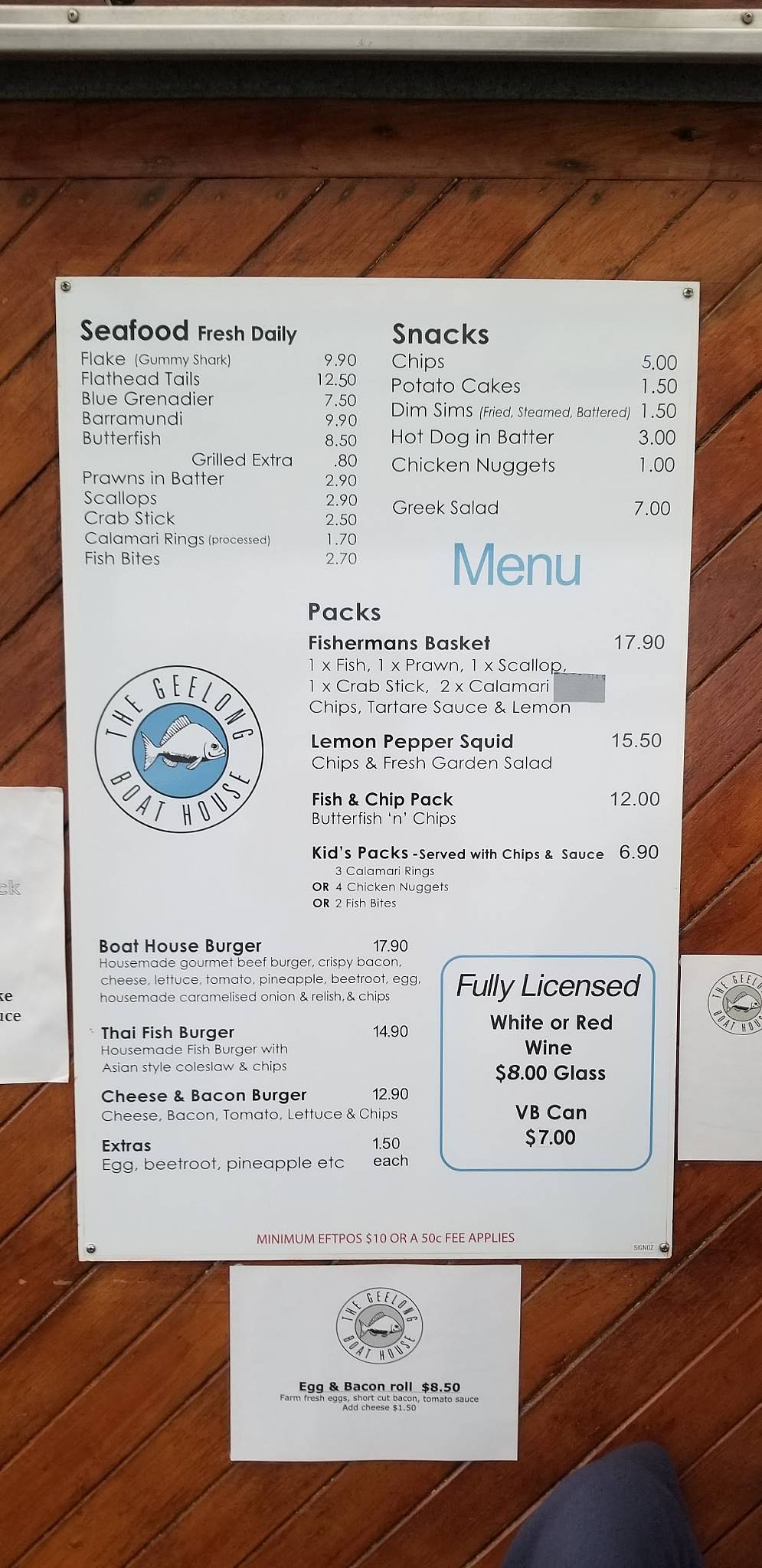Menu at The Geelong Boat House restaurant, Geelong