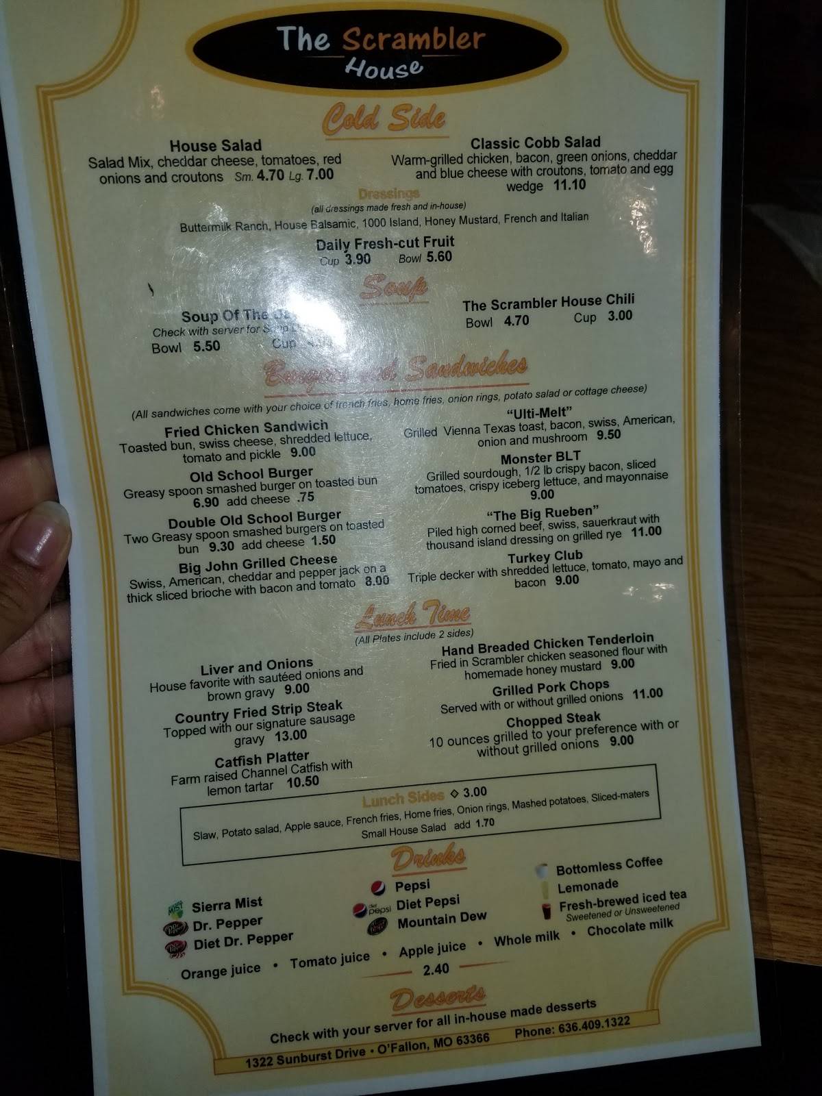 Menu at The Scrambler House restaurant, O'Fallon, Sunburst Dr