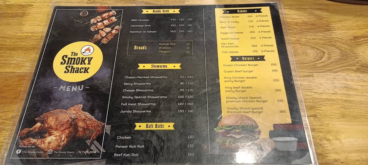 Menu at The Smoky Shack, Chengannur