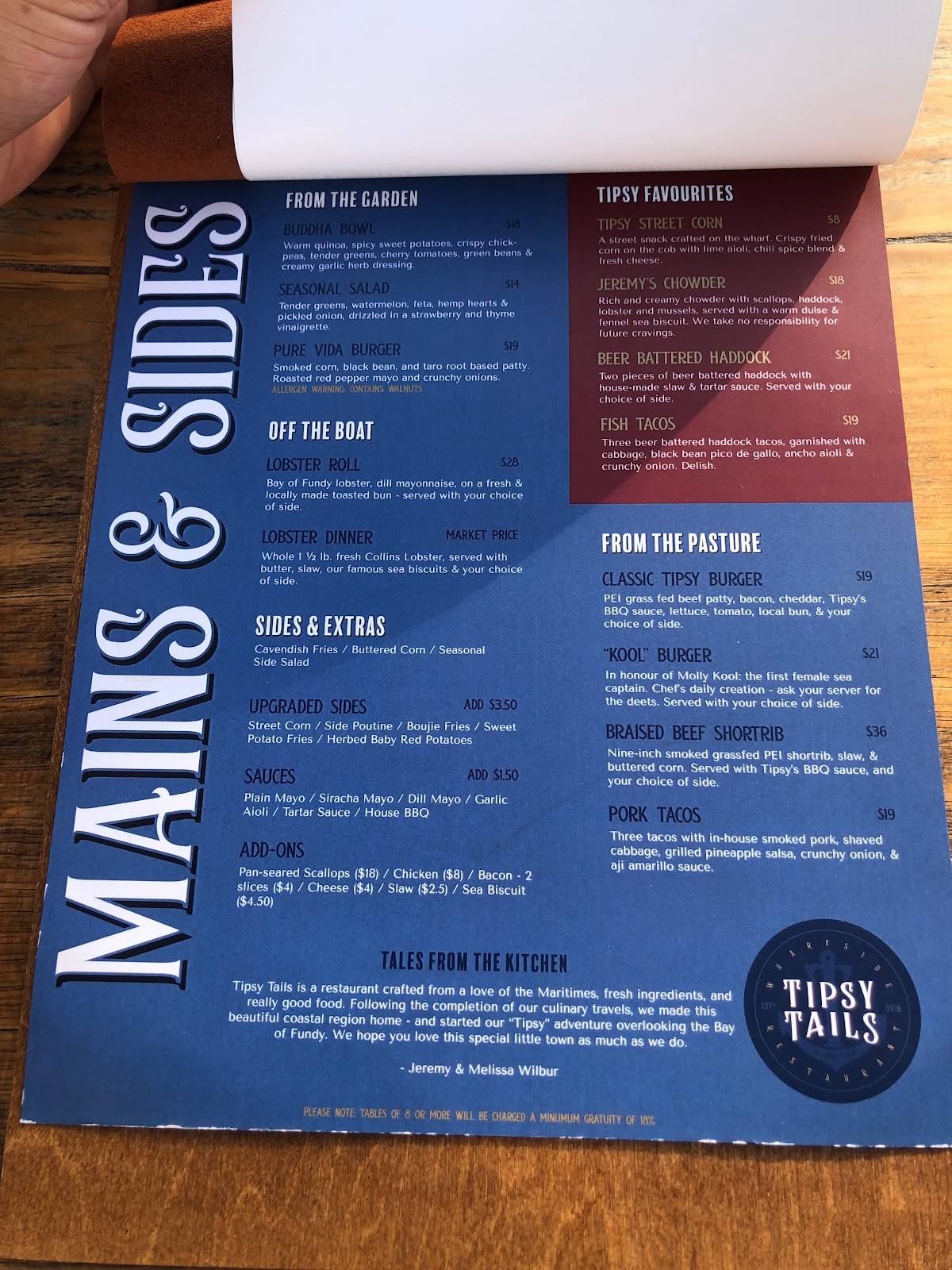 Menu at Tipsy Tails Restaurant, Alma