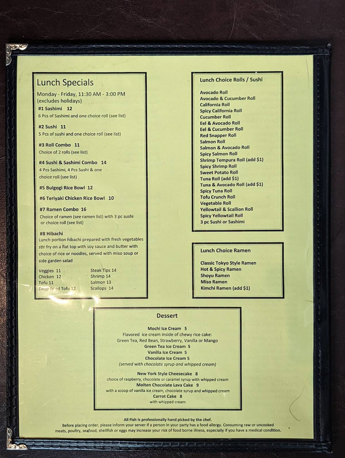 Menu at Tobiko Sushi restaurant, Westfield
