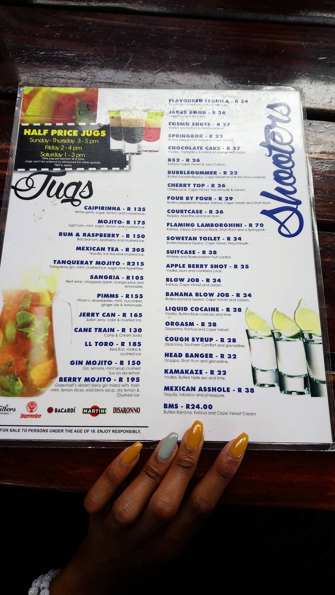 Menu at Topo Gigio restaurant, Johannesburg