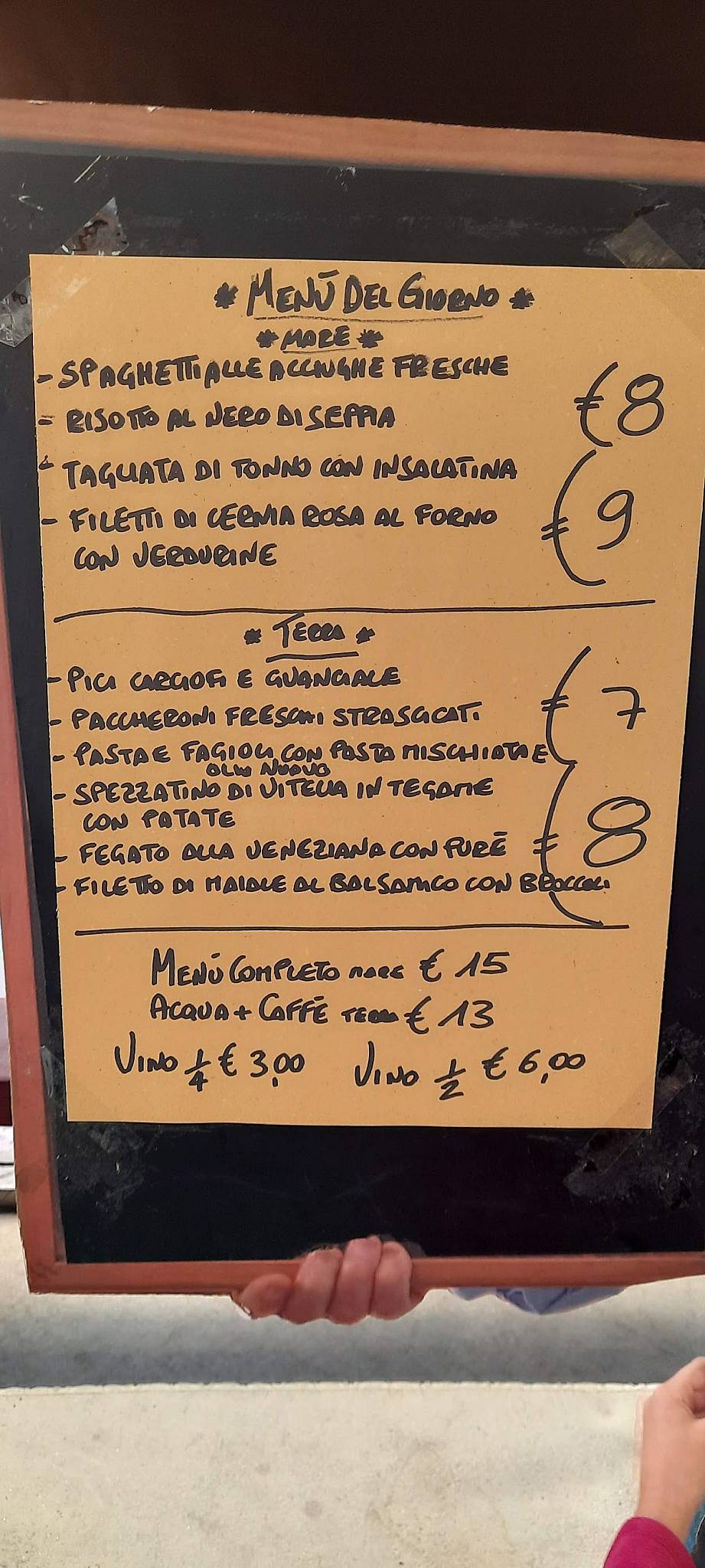 Menu at Trattoria Dell'Orto restaurant, Florence, Via dell'Orto