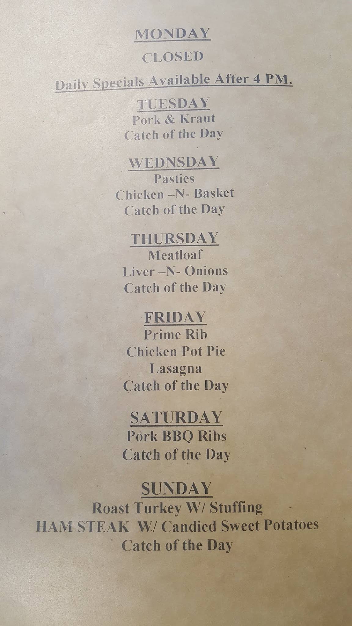 Menu at Trolley Shops Restaurant, Bangor