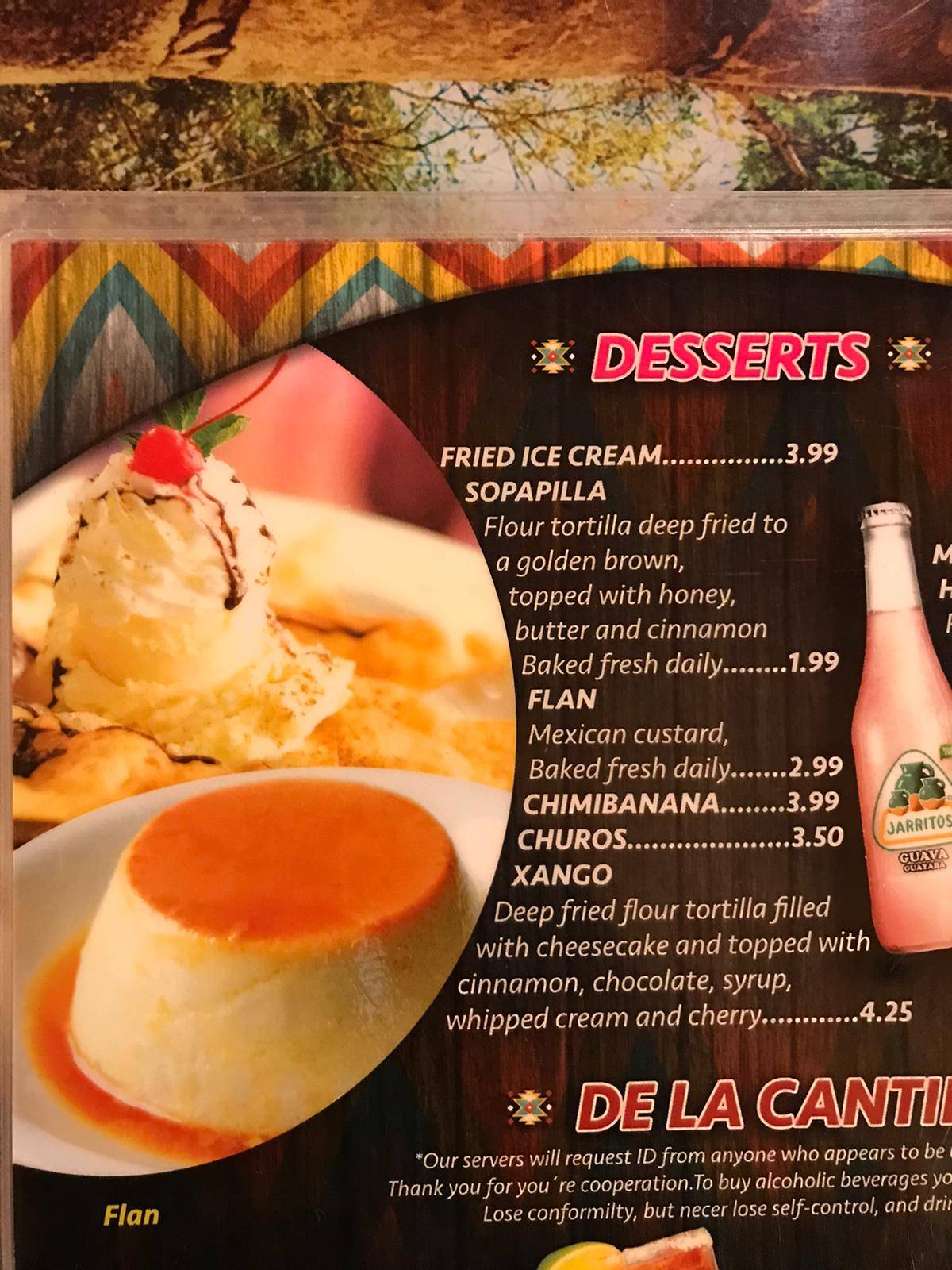 Menu at Tulum restaurant, Plover