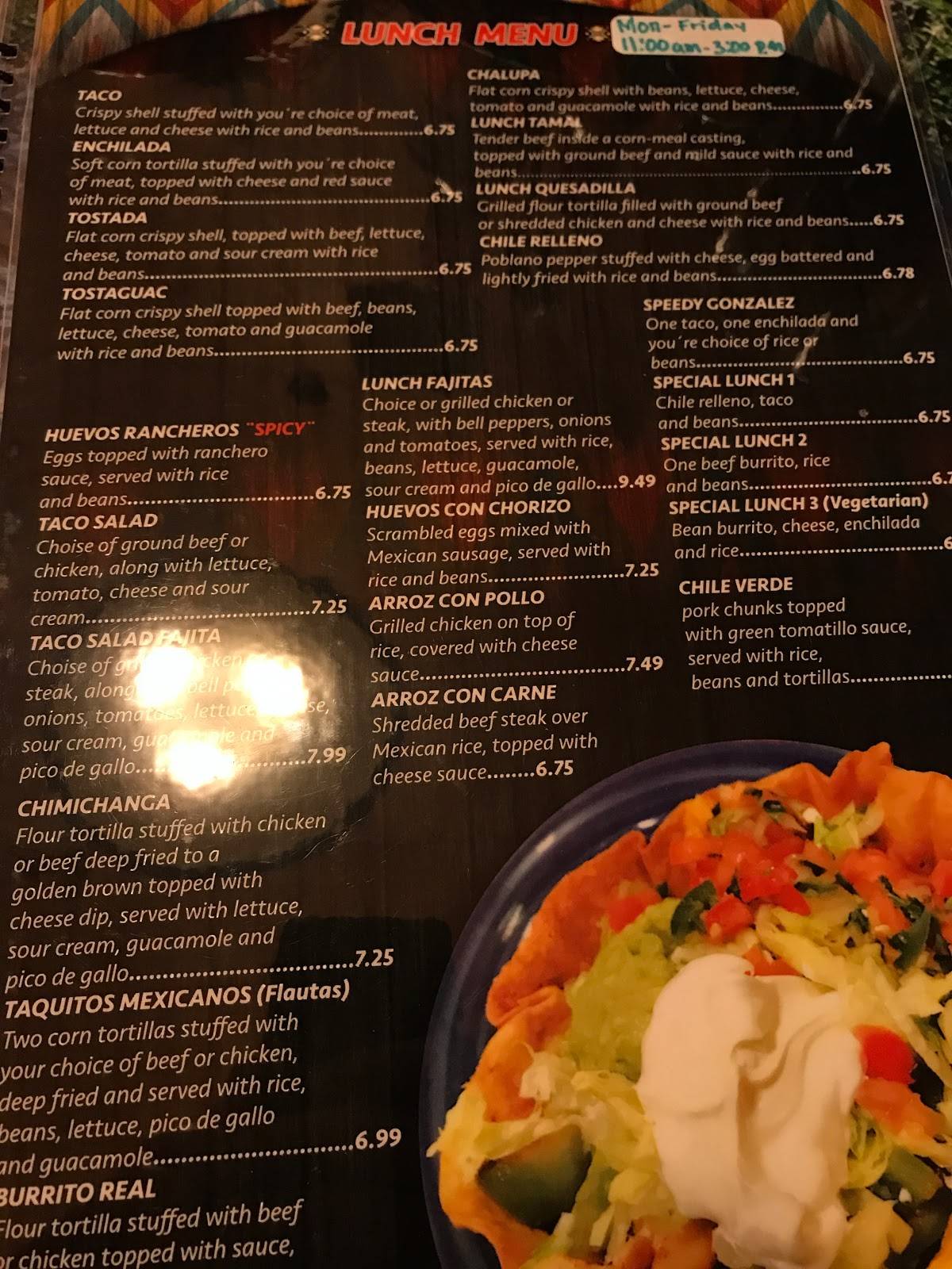 Menu at Tulum restaurant, Plover