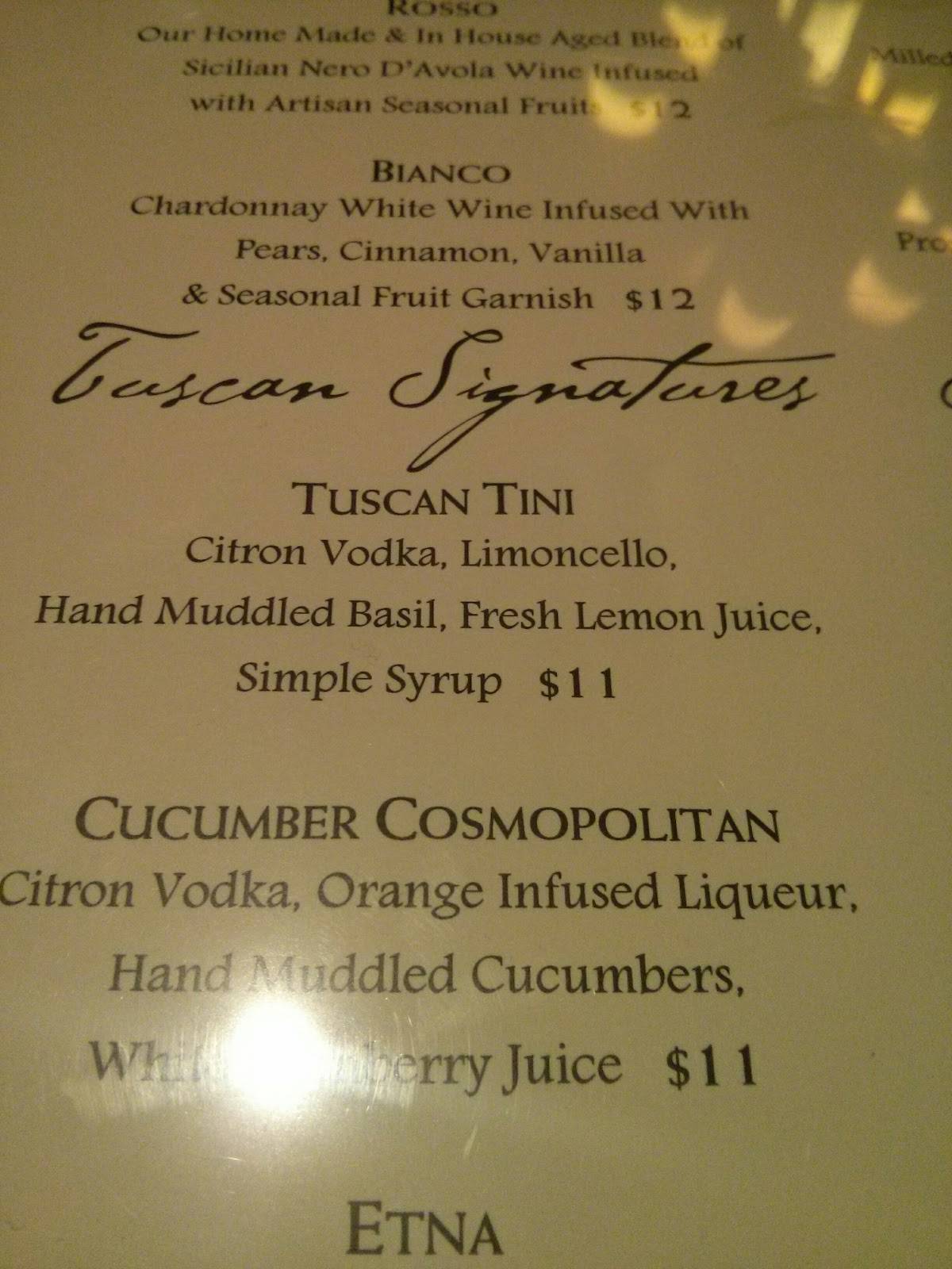 Menu at Tuscan Kitchen restaurant, Burlington, District Ave