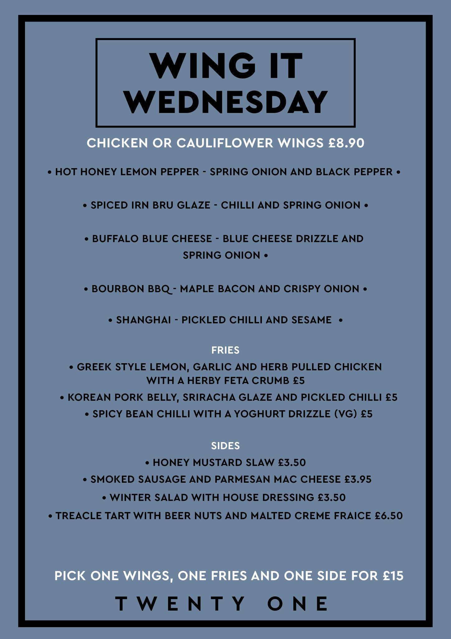 Menu at Twenty One restaurant, Kirkwall