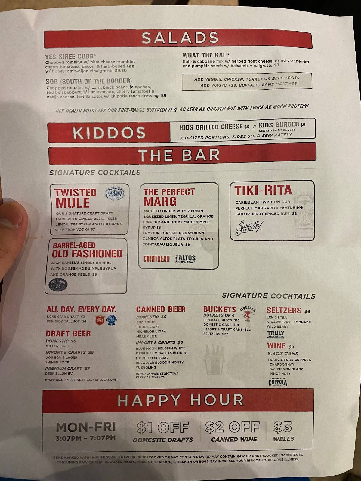 Menu at Twisted Root Burger Co. restaurant, Waco