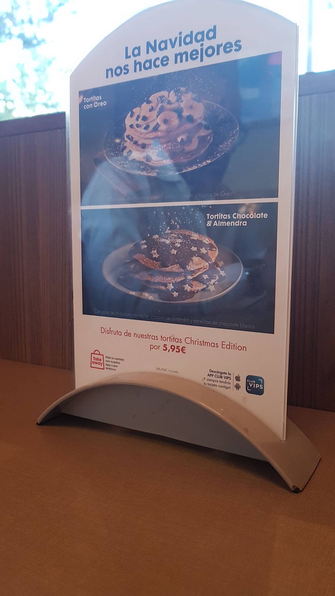 Carta del restaurante VIPS, Madrid, Calle Clara del Rey