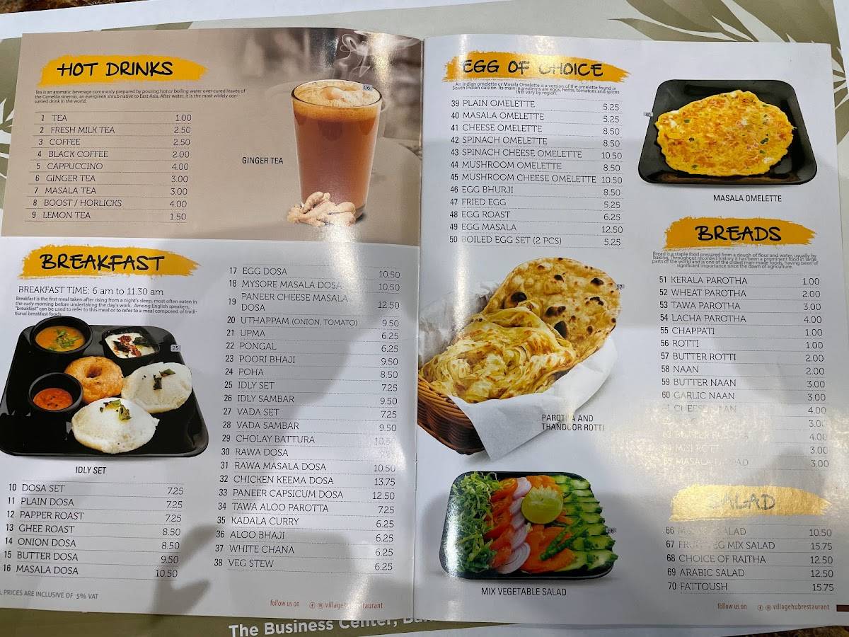 Menu at Village Hub Restaurant, Dubai