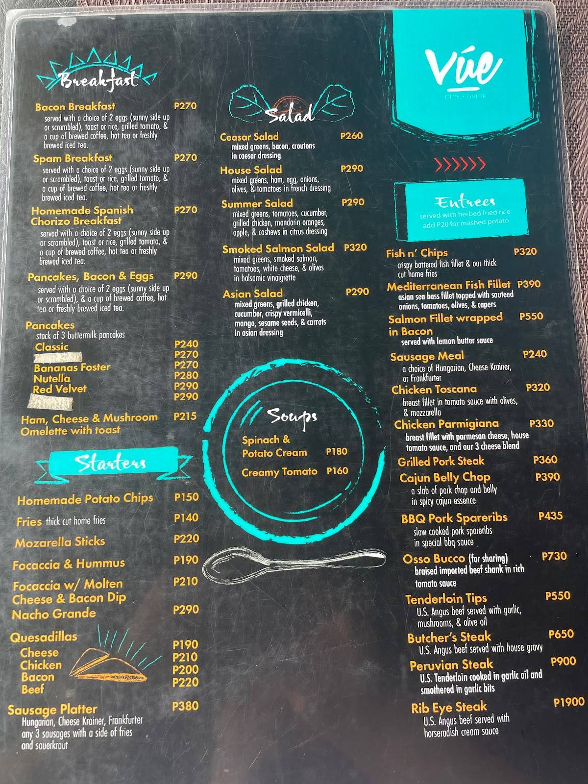 Menu at Vue Dine & Drink restaurant, Lapu-Lapu City, 8XHG+CQ8