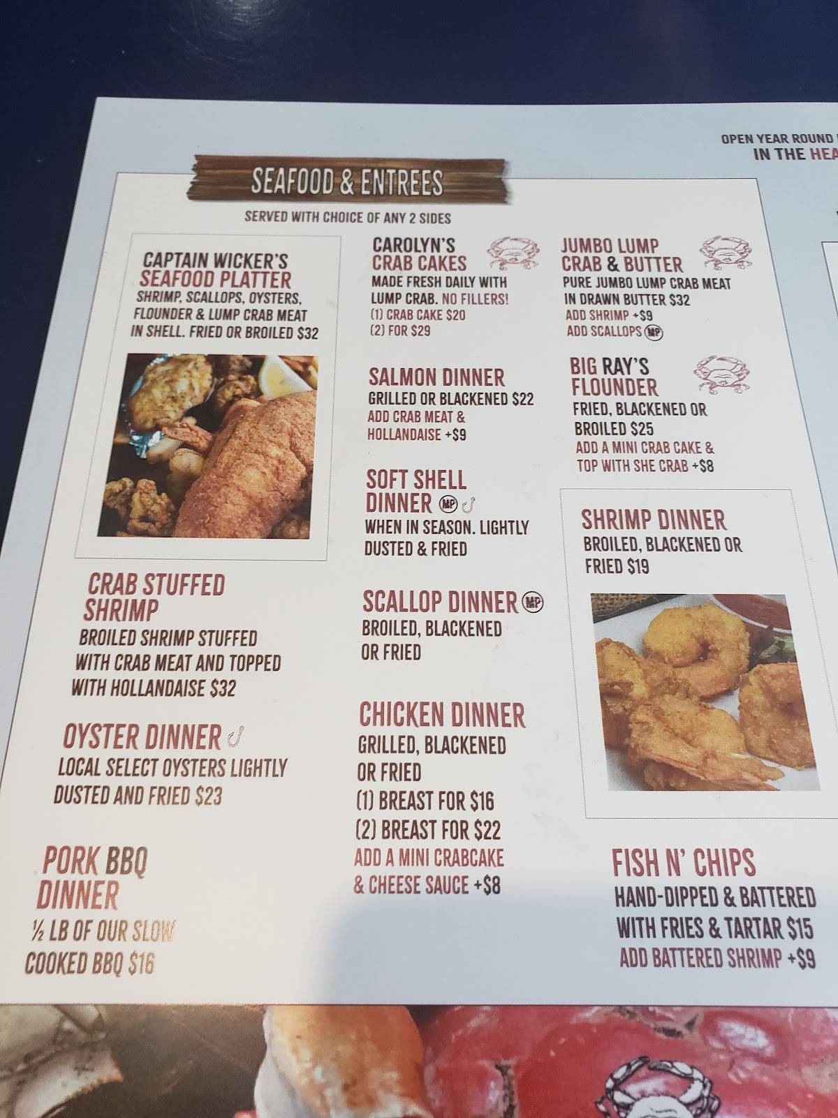 Menu at Wicker's Crab Pot Seafood pub & bar, Chesapeake
