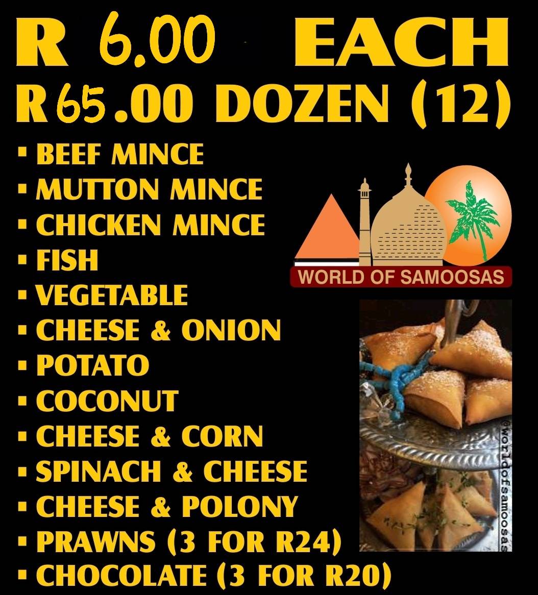 Menu at World of Samoosas restaurant, Johannesburg, Albertina Sisulu Rd
