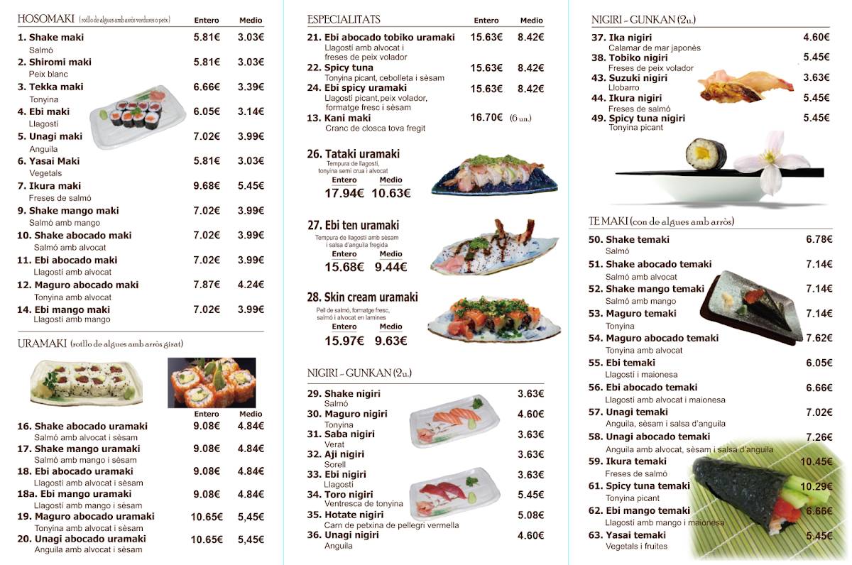 Menu at Restaurant japones KIMURA, Reus, Avinguda del Cardenal Vidal i ...