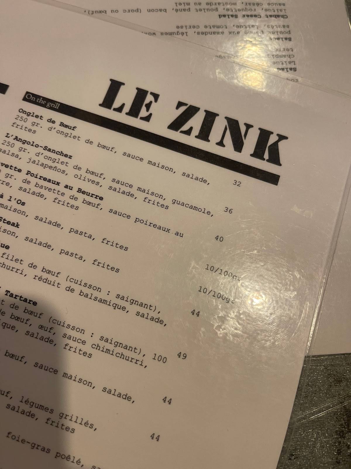 Speisekarte von le zink restaurant, Tunis, 1 Ben Mahmoud 1004