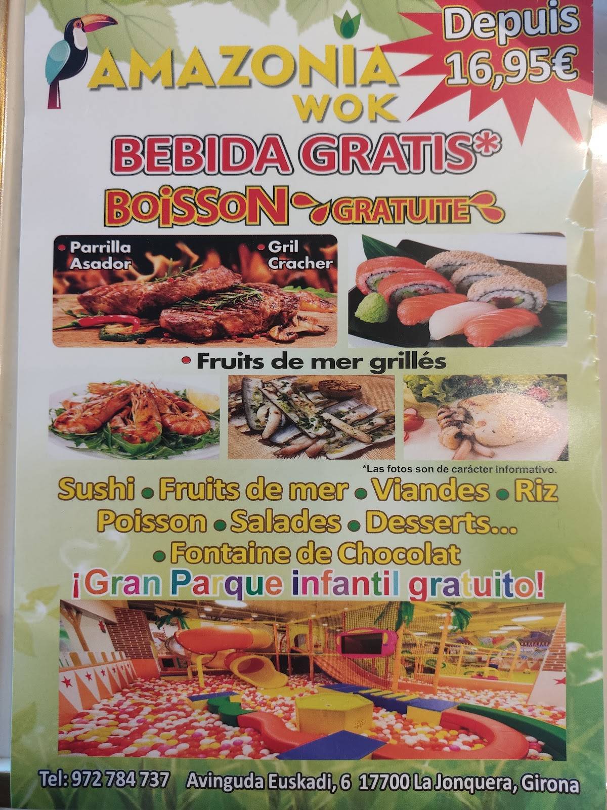 Menu at Buffet libre Amazonia Wok restaurant, La Jonquera