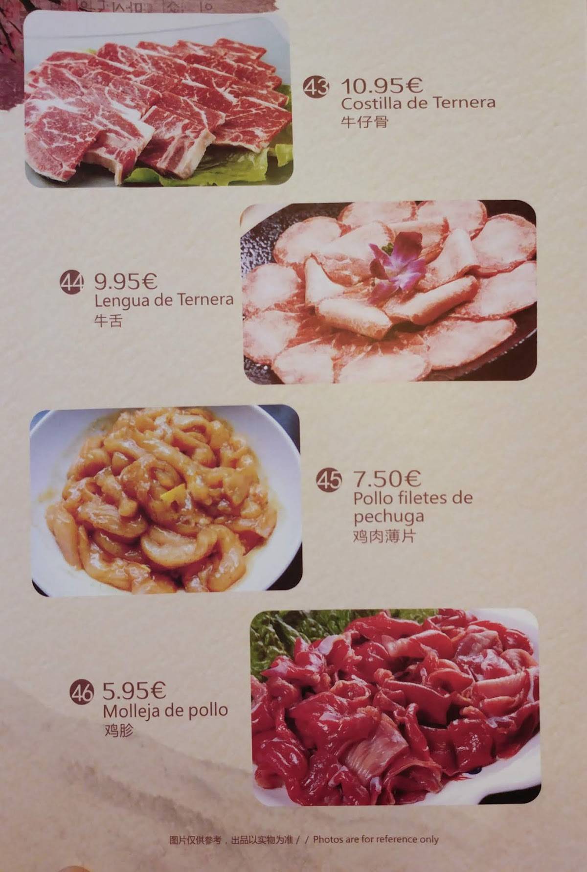 Carta de Restaurante Coreano Chingu, Málaga