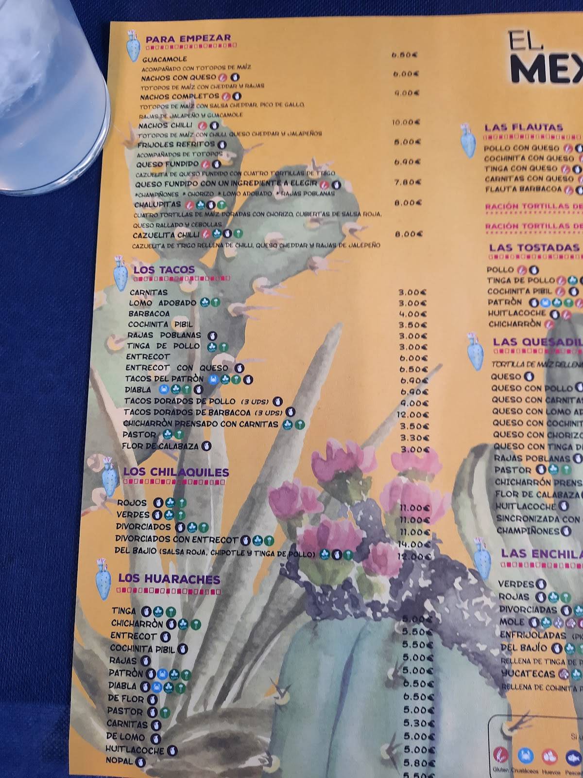 Carta de Restaurante El Mexicano Autentico, Orense