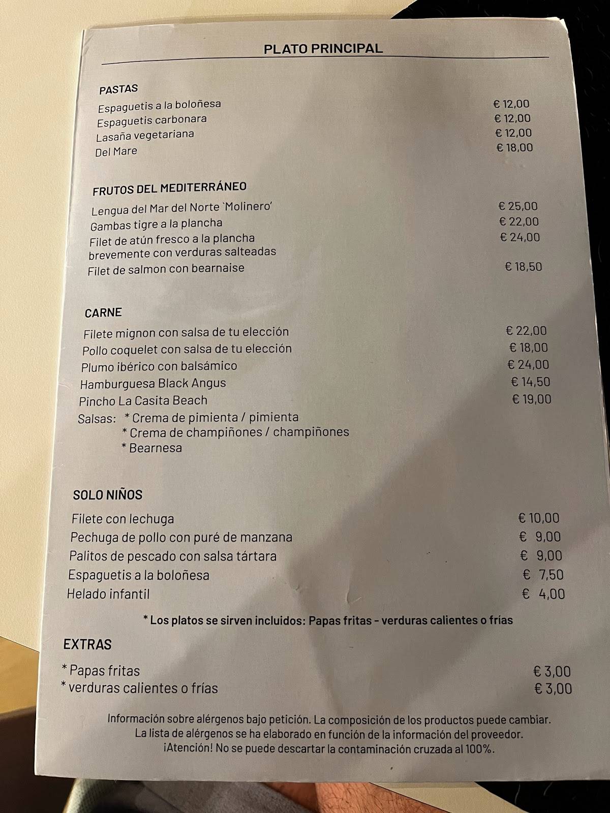 Menu at Restaurante La Casita Beach, Calp