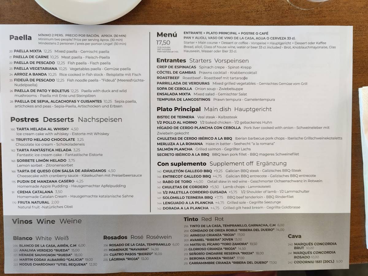 Carta de Restaurante Montgó, Jávea