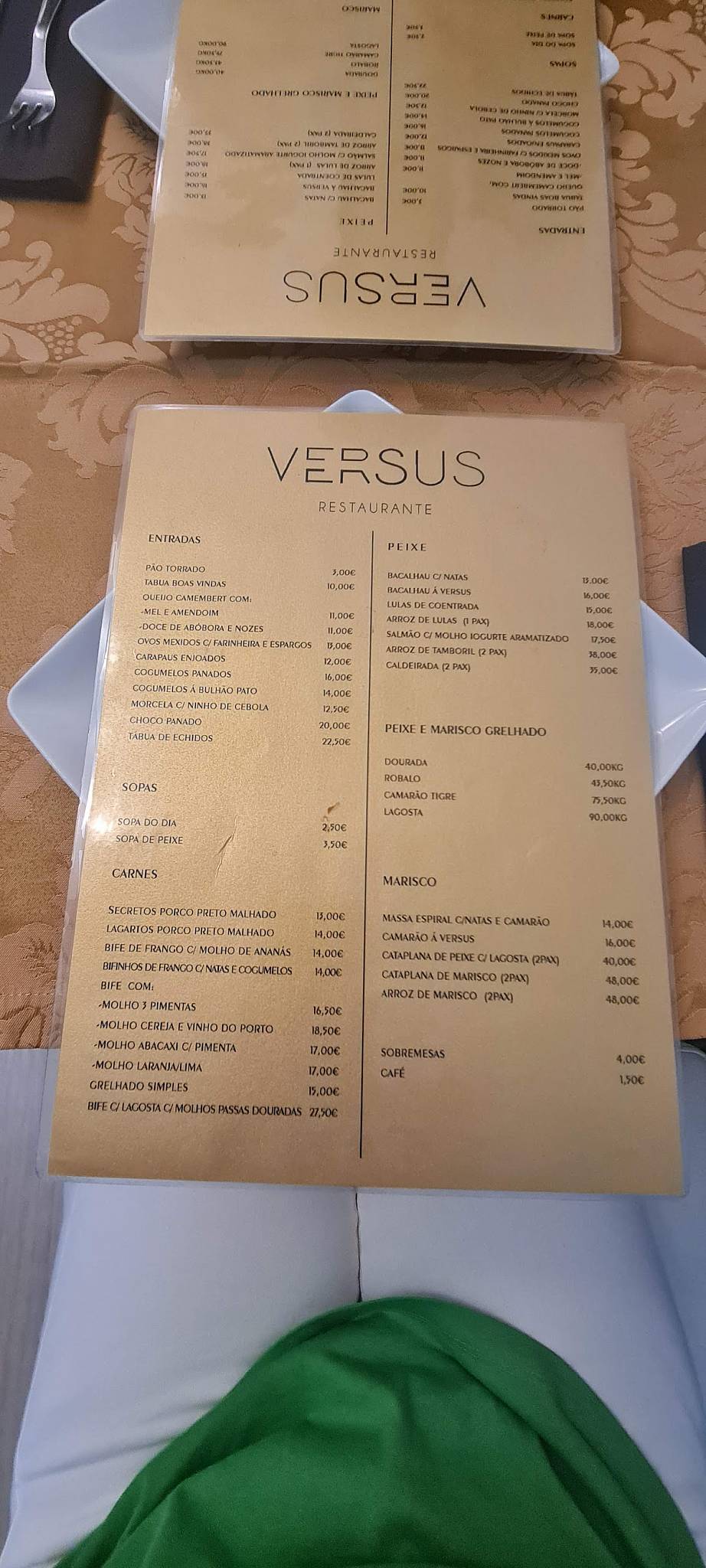 Carta de Restaurante Versus, Nazaré